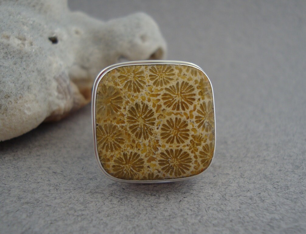 Petrified Sponge Coral Ring in Sterling by LindaBlumel on Etsy