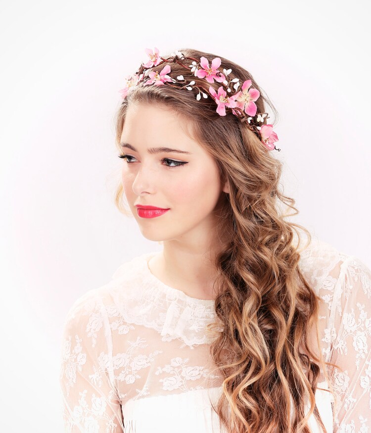 cherry blossom flower crown wedding headpiece by serenitycrystal