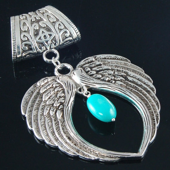 Items similar to Scarf Pendant - Angel Wings with Turquoise Scarf ...