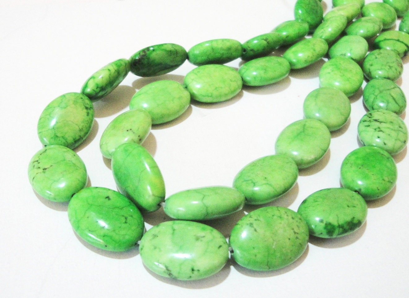 Apple Green Oval Magnesite Puffy Gemstone Beads 17mmx14mm