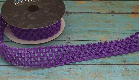 ELASTIC Waffle Crochet Ribbon in PURPLE 2 Yards by BlissfulSilks