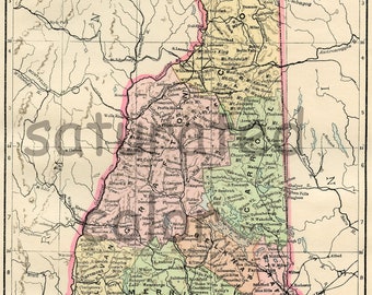 New Hampshire Map - Original 1895 Antique Vintage New Hampshire Map ...
