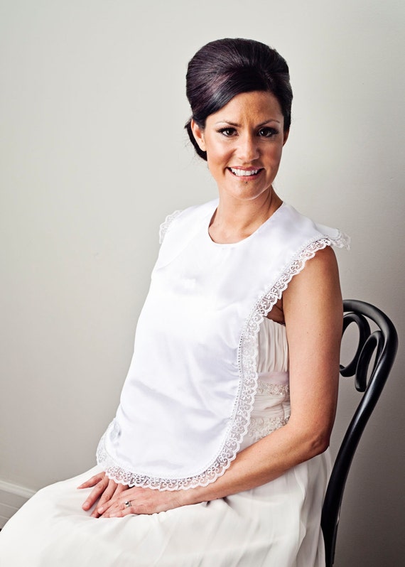 Bridal bib Oval shape custom made in white satin with