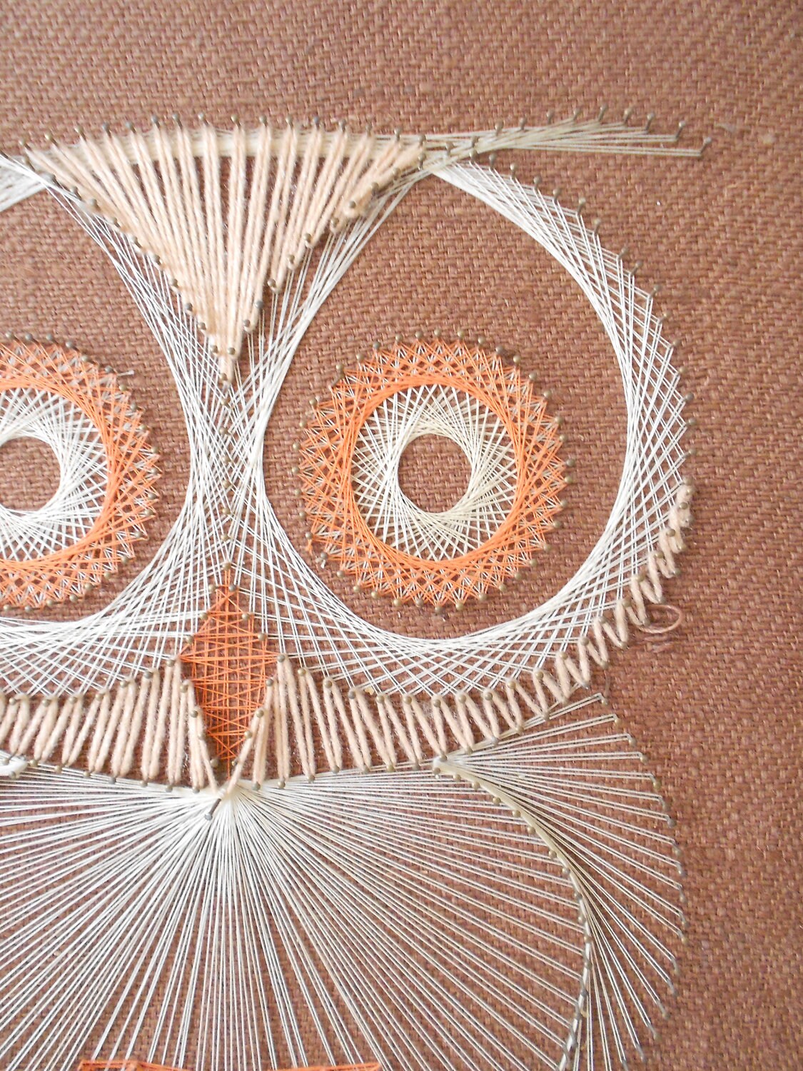 1970's handmade owl string art picture // 16 x 20