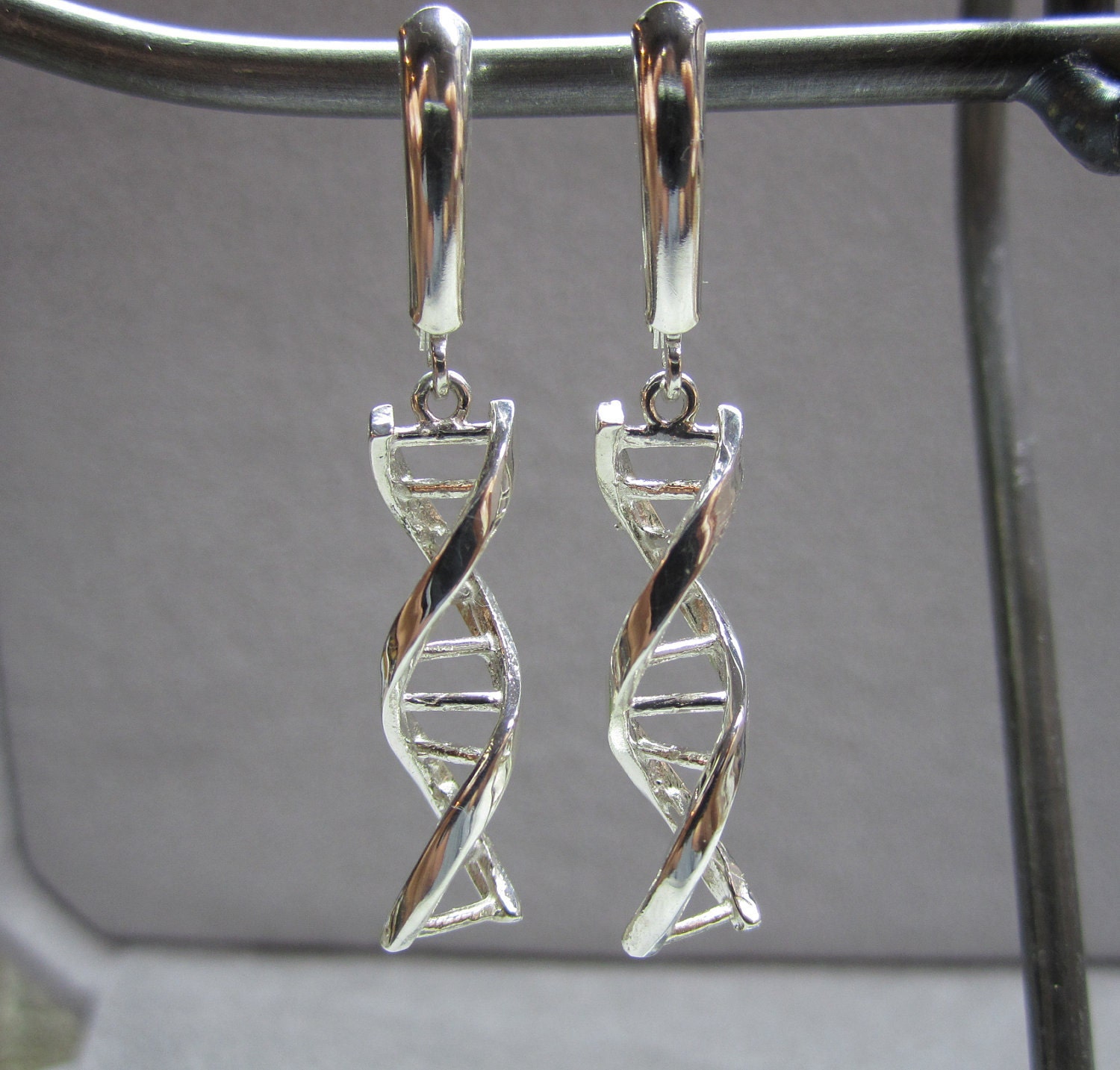DNA earrings silver leverbacks gift for science by TheresaPytell
