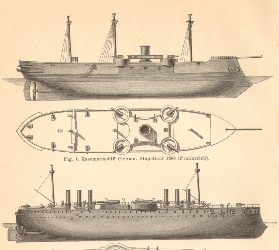 1890 Ironclads Cruisers Warship Ócéan by CabinetOfTreasures