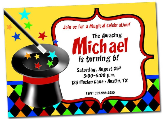 Magic Birthday Party Invitation Magician Party Printable by khudd