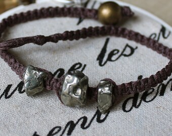 Black Waxed Irish Linen and Pyrite Nugget by SoapBubbleJewelry