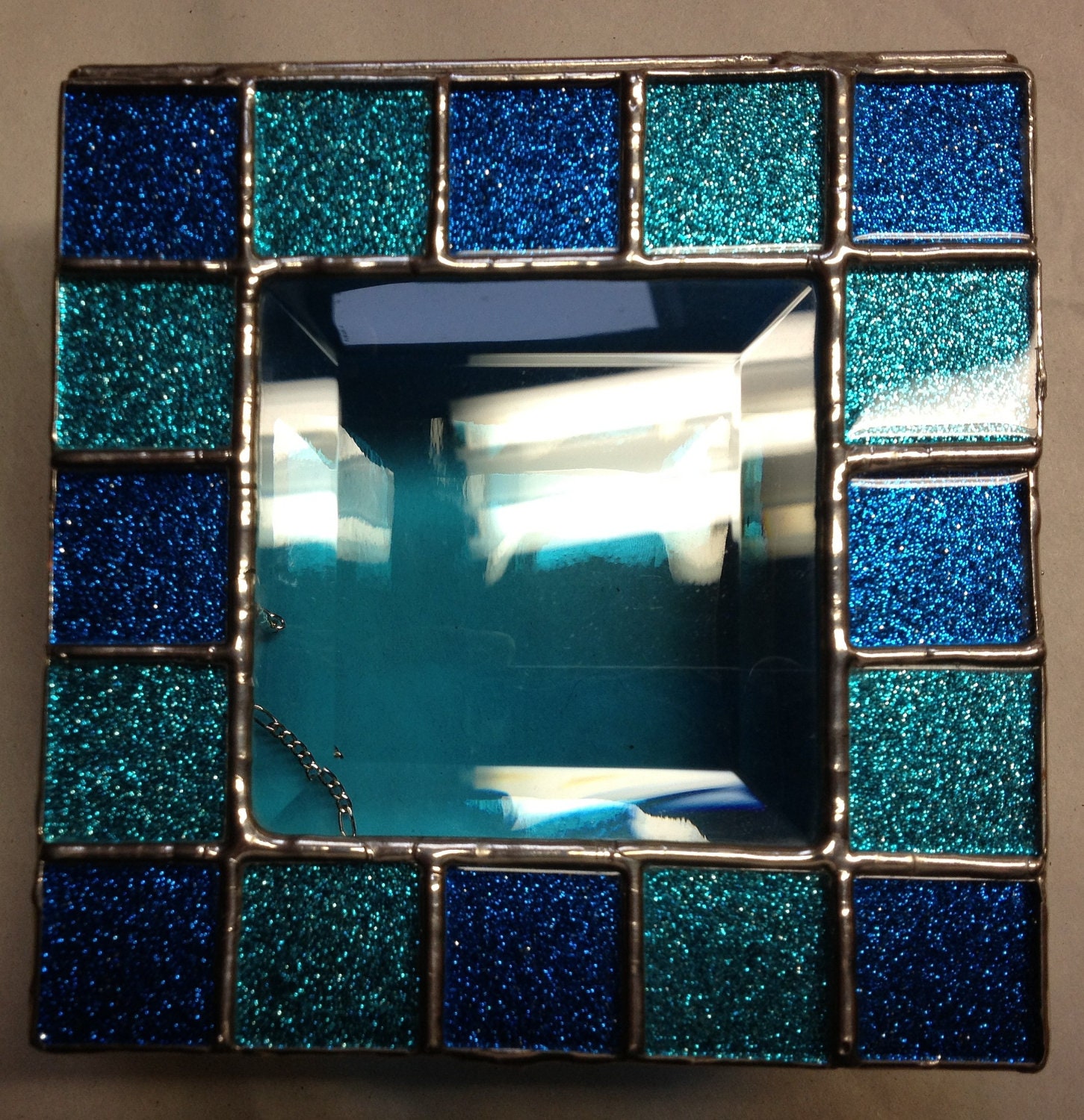 Stained Glass Jewelry Box Blue Sparkle