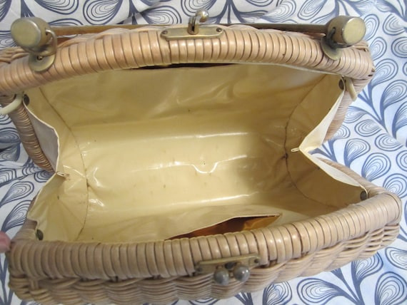 50-60's Jackie O Large Wicker Kelly Handbag Purse