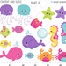 Sea animals for girls Clip art and Digital paper set
