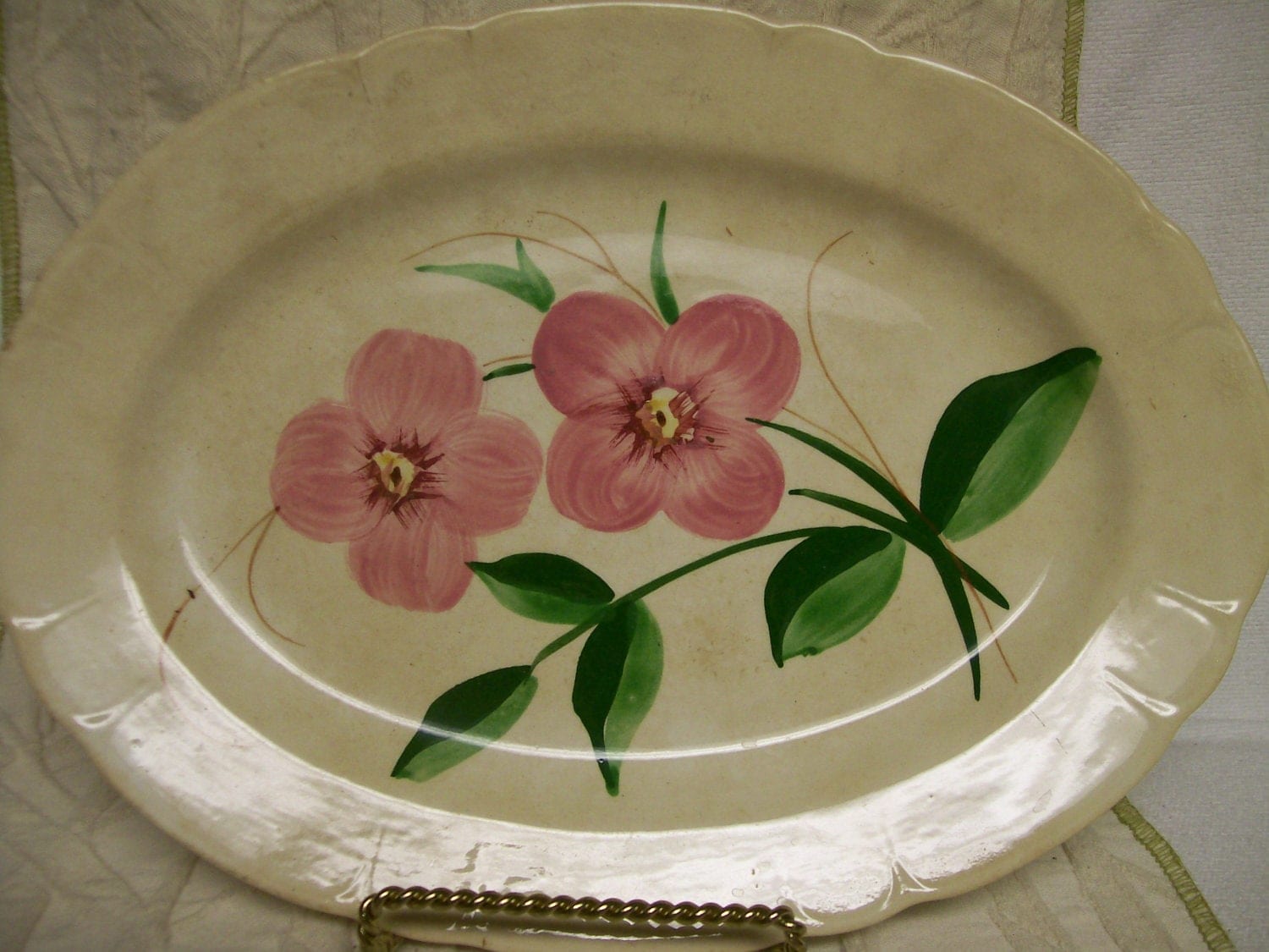 Blue Ridge Platter Hand Painted Pink Floral Serving Plate Vintage ...