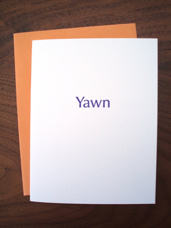 Yawn Letterpress Card Word Play Series by LittleTreesStudio