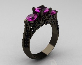 Black amethyst ring | Etsy