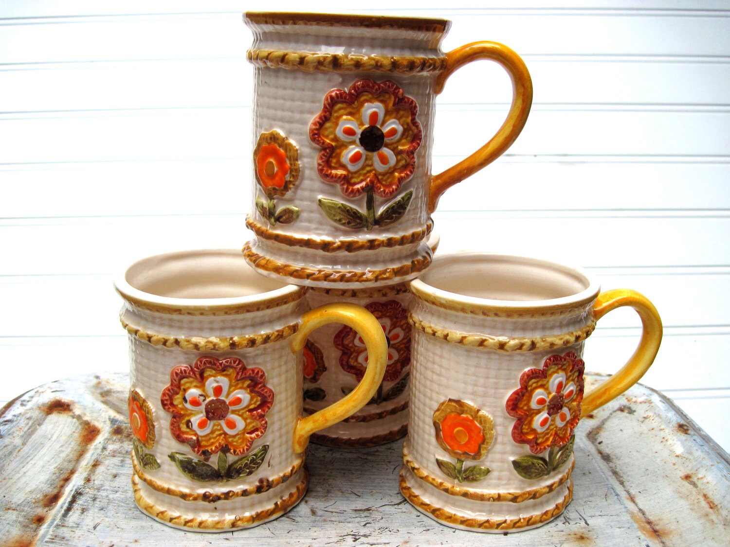 Vintage Floral Coffee Cups Boho Coffee Cups Yellow And Orange