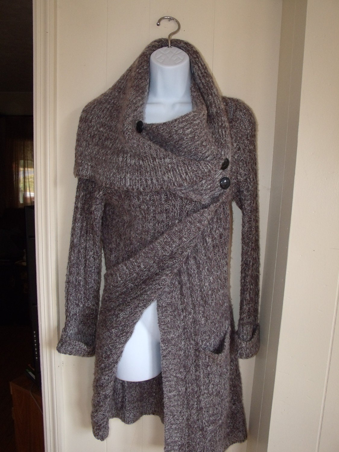 Cozy Upcycled Knit Sweater dress Jacket Coat cover up