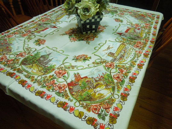 Vintage German White Kitchen Dining Luncheon Table Cloth for