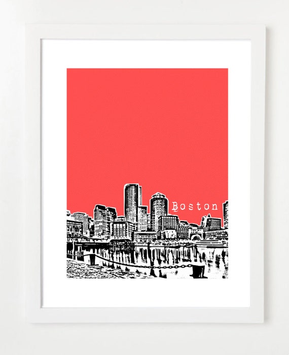 Boston Skyline Poster Boston City Art Print VERSION 1