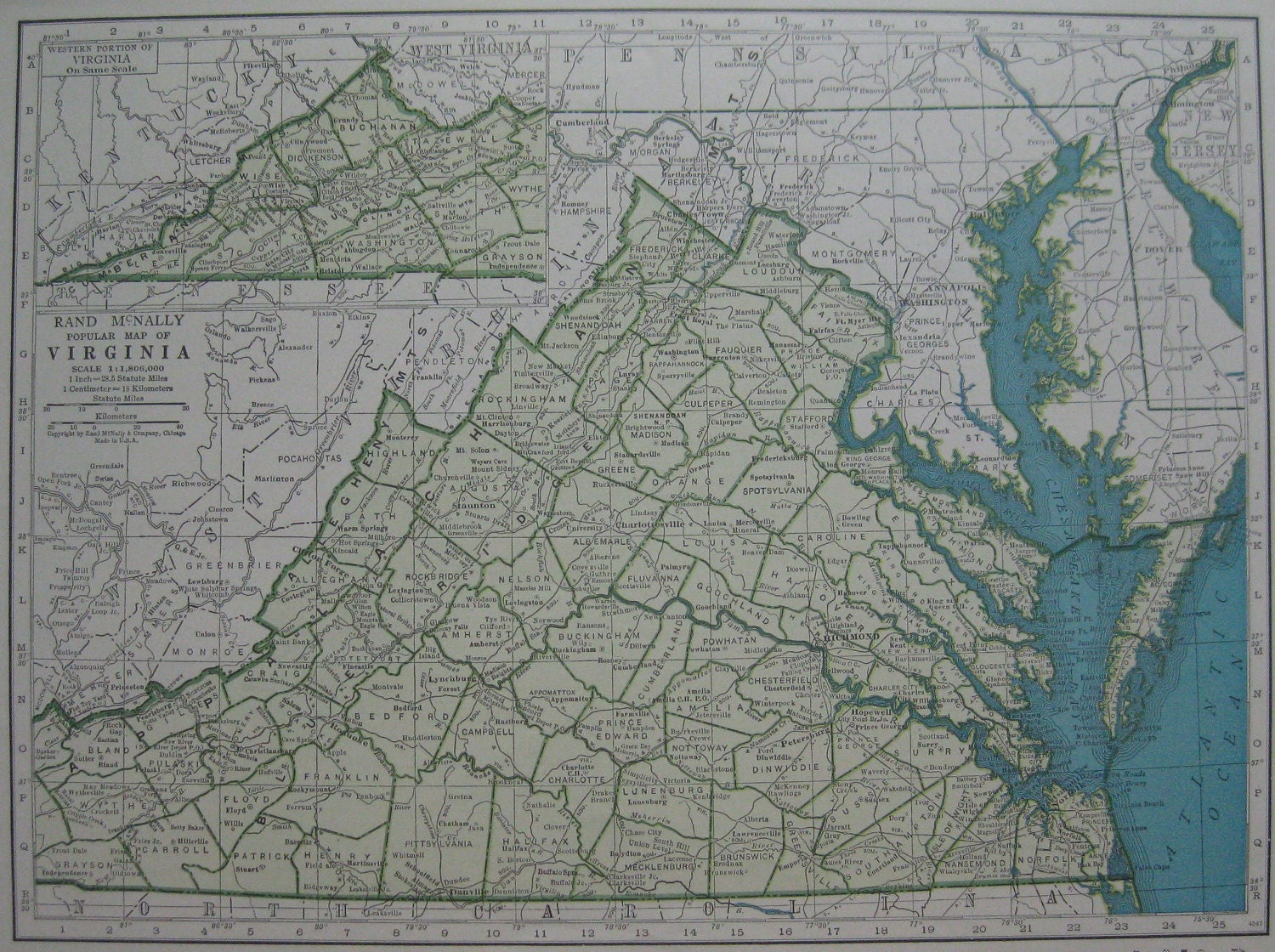 Vintage VIRGINIA Map 1940s State Map From 1945 Atlas UNUSUAL