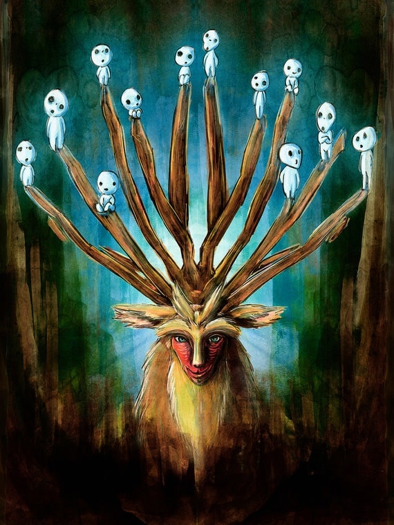Princess Mononoke Deer God Digital Painting by barrettbiggers
