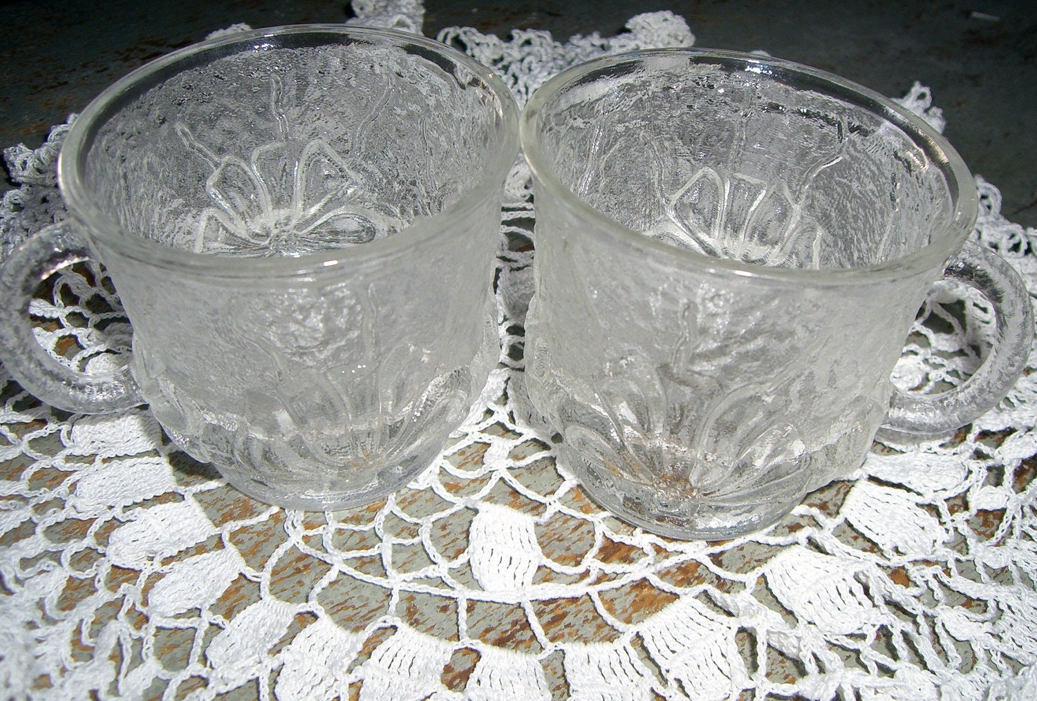 Vintage Punch Cups, Glass Mugs, Juice Glasses, Floral, Textured ...