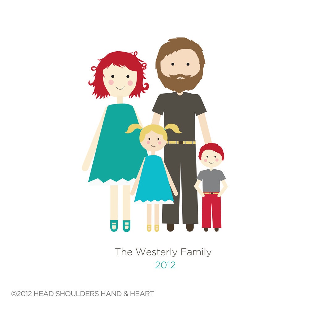 Family Portrait Custom Portrait Family of Four Mother's