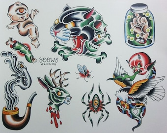 Grim Reapers: Traditional Tattoo Flash Sheet by DerekBWard on Etsy