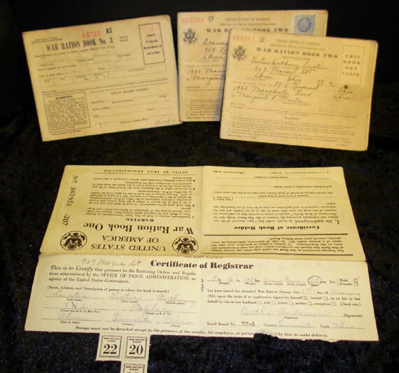 Vintage 1942-1943 World War II Ration Cards