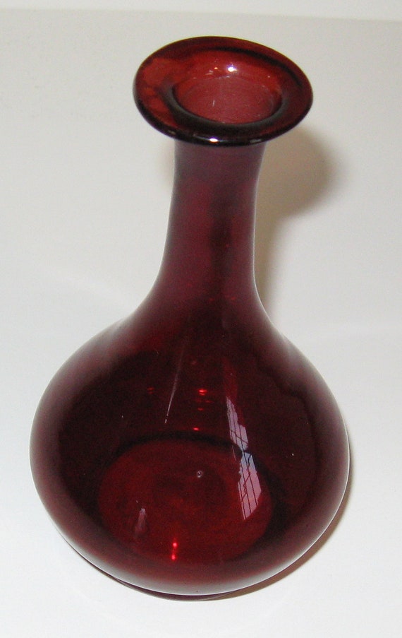 Antique Ruby Red Hand Blown Glass Cruet Bottle With Stopper