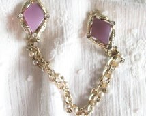 Vintage Lavendar Gold Rhinestone and Pearl Sweater Clasp