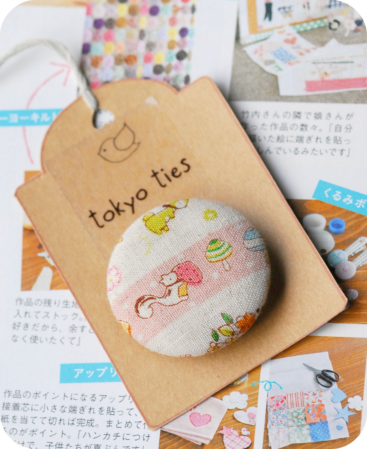 Kawaii Japanese Button Brooch Forest Mushrooms and by tokyoties