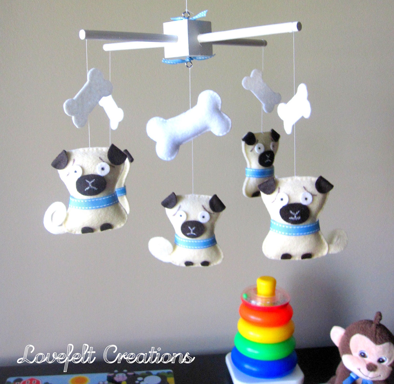 Baby Mobile Pug Mobile Dog Mobile Doggy by GiseleBlakerDesigns