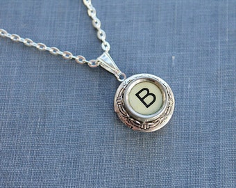 H INITIAL Vintage TYPEWRITER Key LOCKET Style Necklace Black