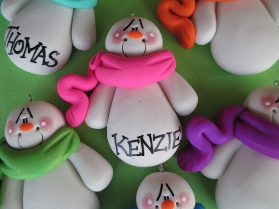 Items similar to Personalized Clay Snowmen with funky scarves CHOICE OF ...