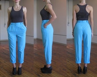 Vintage high waisted blue 80's pants / high waisted / fitted leg / high ...