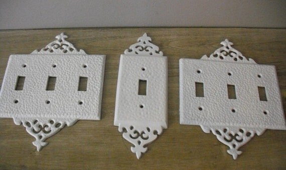 3 White wrought iron Ornate light switch plates ... electrical