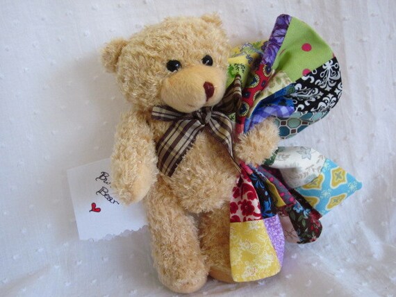Burden Bear with handmade quilt and poem plush by TheQuillowShop
