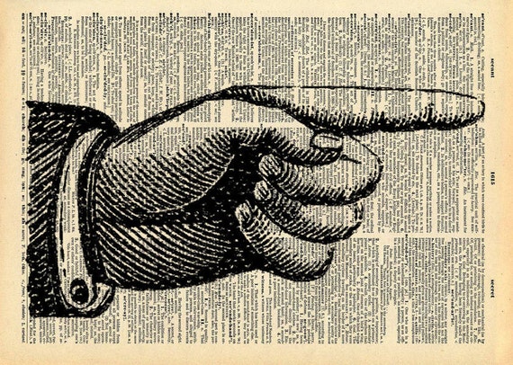 Pointing Finger Vintage Book Art Print Victorian Hand Art