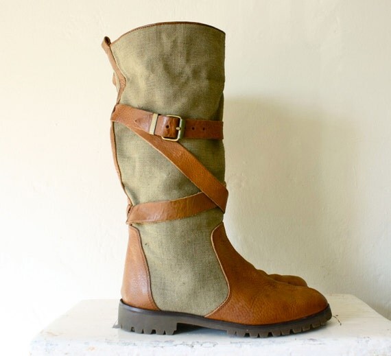 80s banana republic boots . ON HOLD . safari linen slouchy