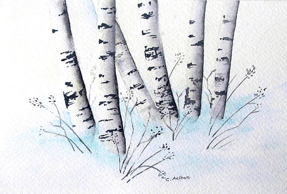 Items similar to Original Birch Tree Painting - Winter Landscape on Etsy