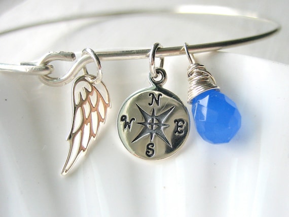Journey Bangle Bracelet Compass Angel Wing & by AkulaHopeDesigns