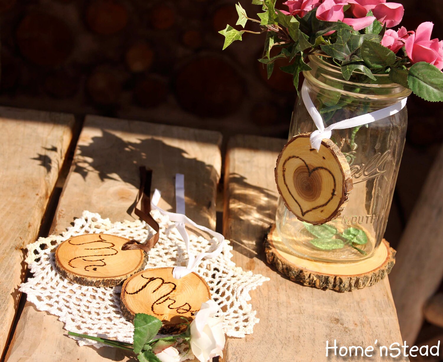 Rustic Wedding Tokens Mason Jar Decoration Hearts Table