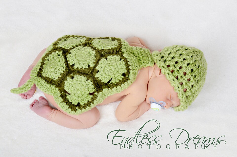 Newborn Baby Turtle Cuddle Cape and Hat Set by TheWhimsicalStudio