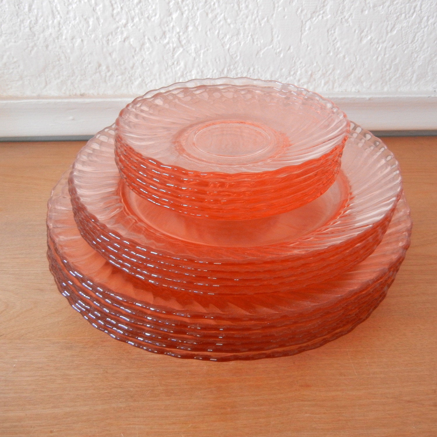 Vintage Pink Glass Plates Arcoroc France Set of 17 Plates