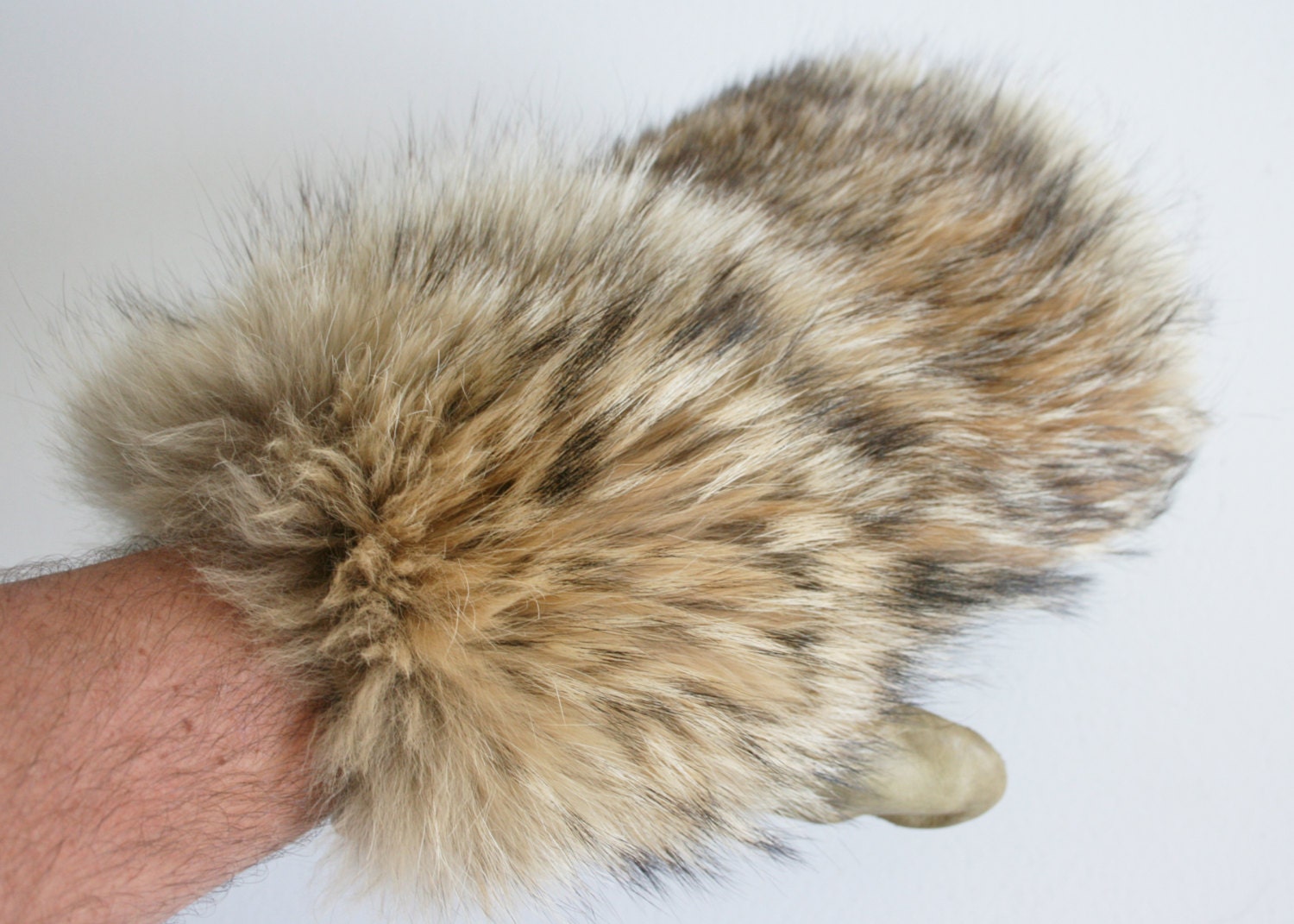 Vintage Handmade Real Leather & Fur Eskimo Mittens