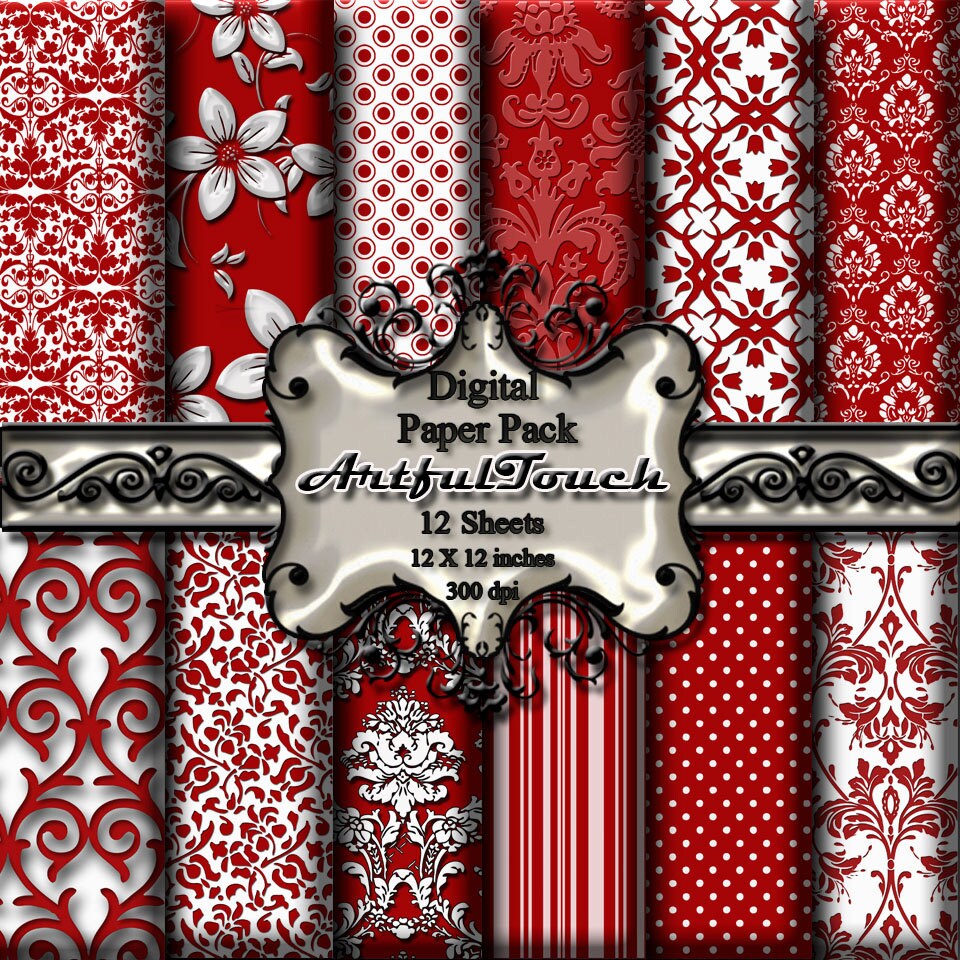 Red Digital Paper: Red Digital Paper Pack Red by ArtfulTouch