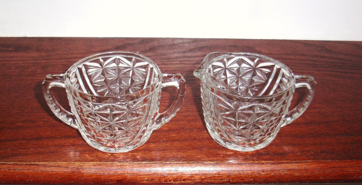 SET STARS BARS Creamer Sugar Bowl Anchor Hocking Depression Glass 1000 ...
