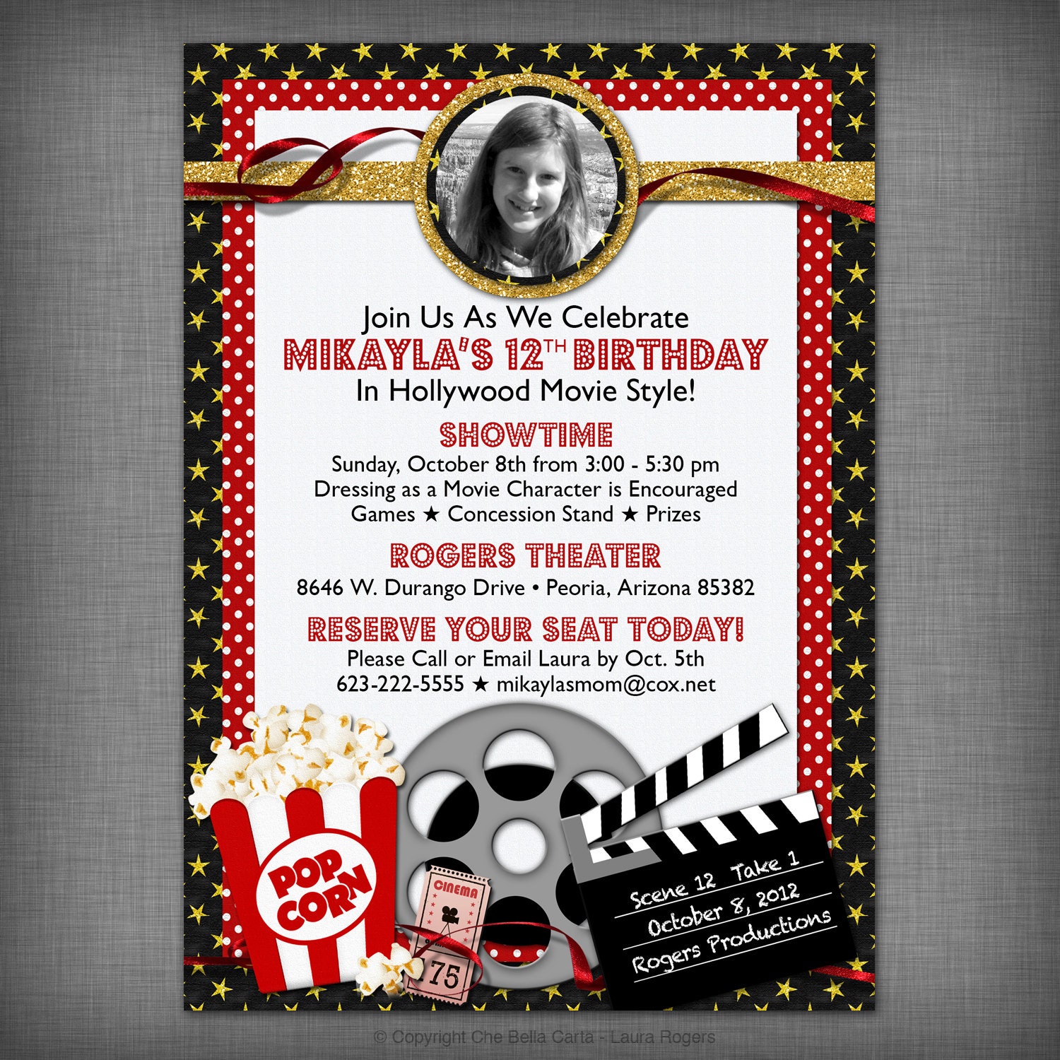 Photo Movie Party Customized Printable Invitation