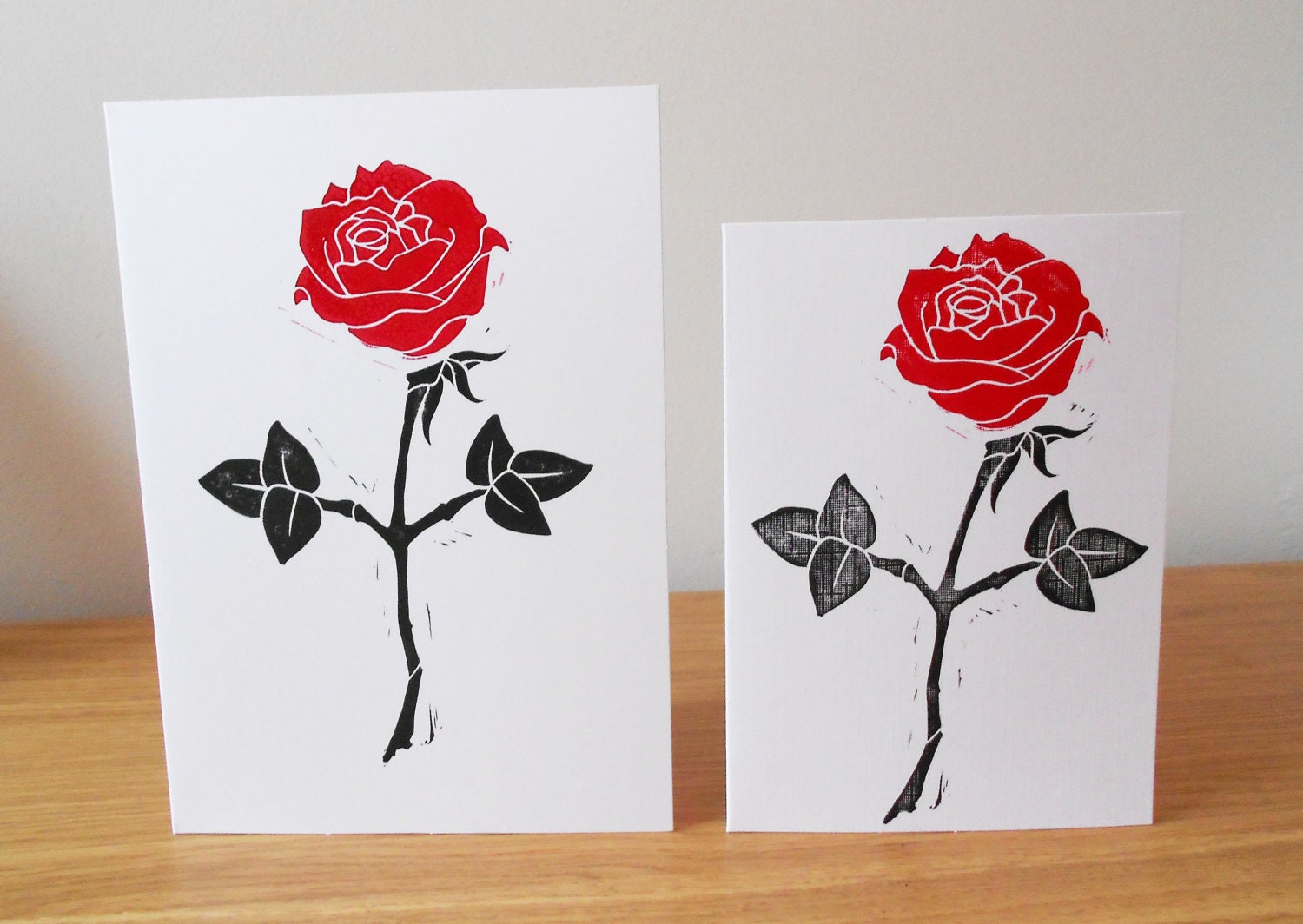 Rose Linocut Beautiful Greetings Card Black and Red Flower