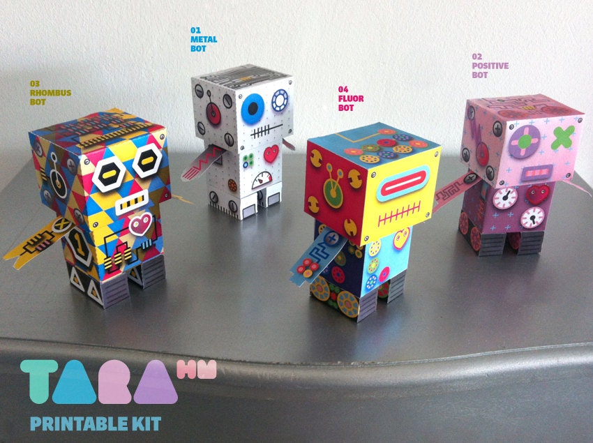 DIY Set of 4 Printable Cutout Robots TaraBots DIY Paper Toy